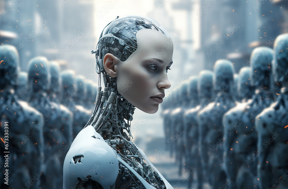 Female robot face, Artificial intelligence concept. Artificial ... Female robot face, Artificial intelligence concept. Artificial ...