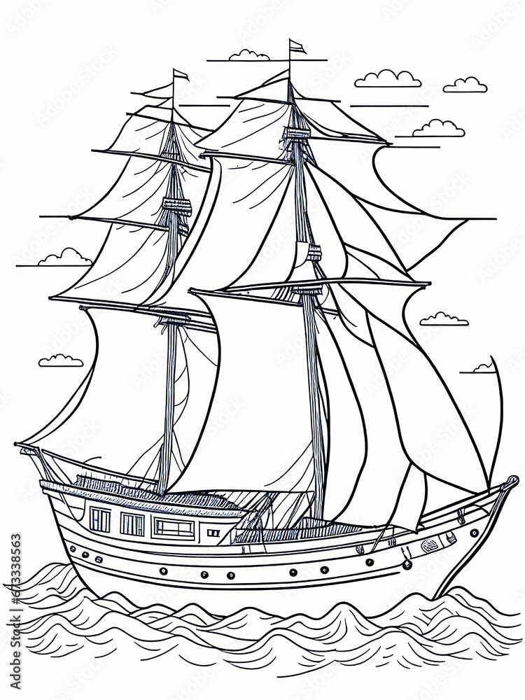 Ship coloring pages for kids Stock Photo | Adobe Stock