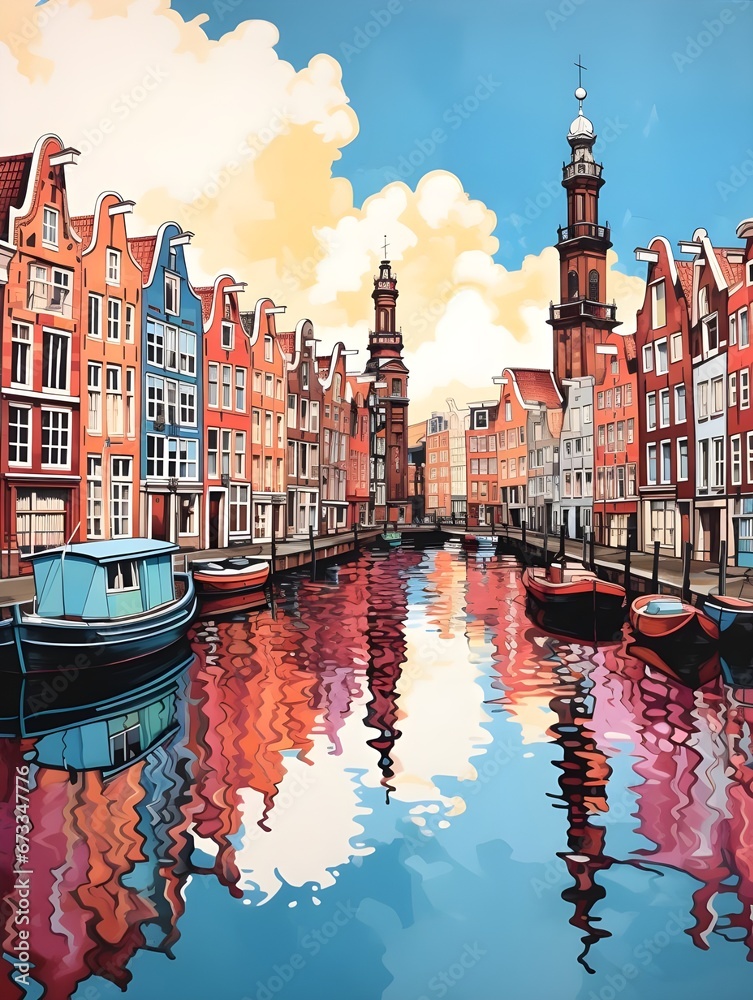 Pen and ink interpretation of Amsterdam houses and canal Stock ...