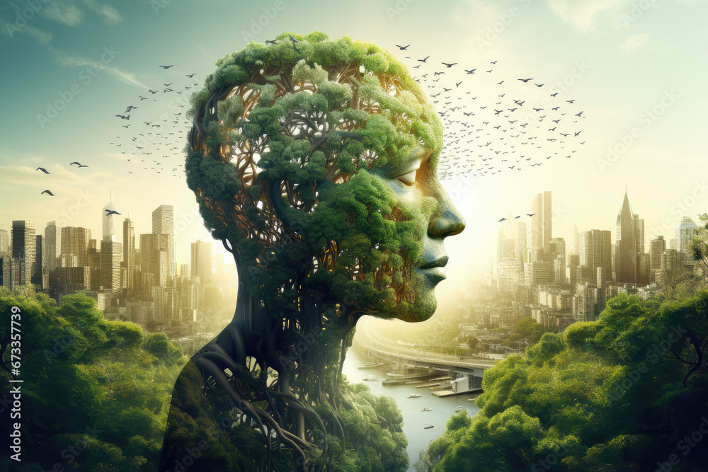 Sustainable environment concept. The image depicts human thinking towards preserving nature ...
