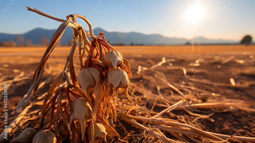 A close-up of a withered crop under a merciless sun, illustrating the ...