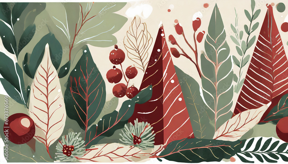 Christmas elements, red sage green and ivory color palette Stock Photo ...