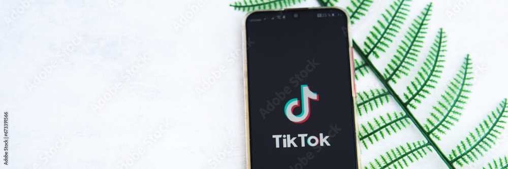 Tver, Russia-August 5, 2020, the tik tok logo on the smartphone screen ...