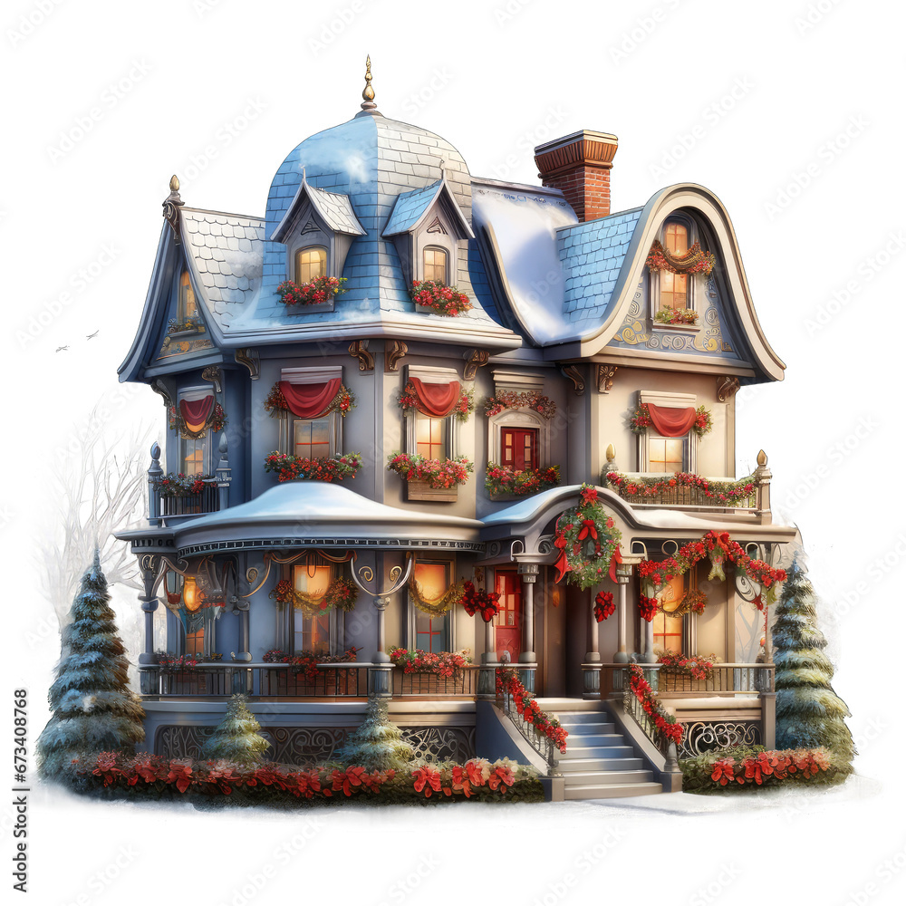 Transparent, isolated, Christmas house clipart Stock Illustration ...