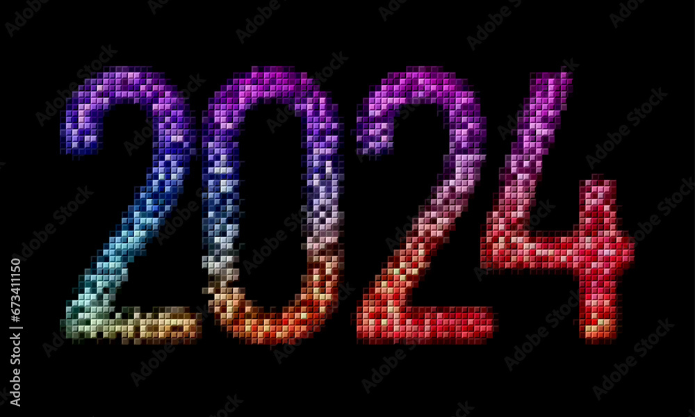 Numbers of the year 2024 in retro pixel style, vector 3d tiles ...