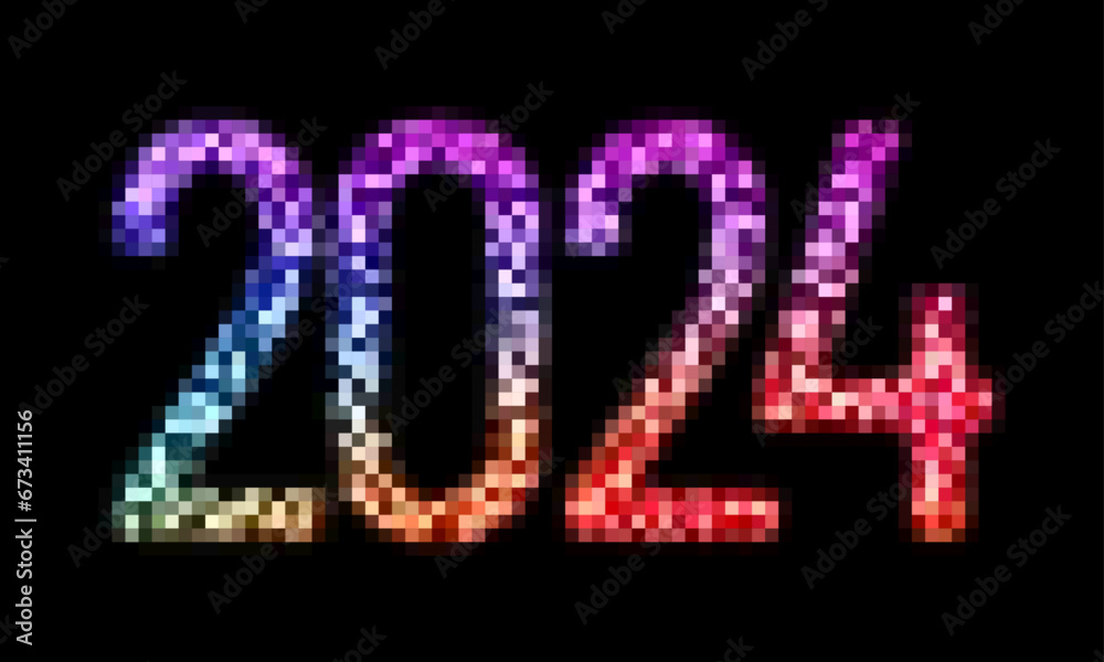 Numbers of the year 2024 in retro pixel style, vector pixel print ...