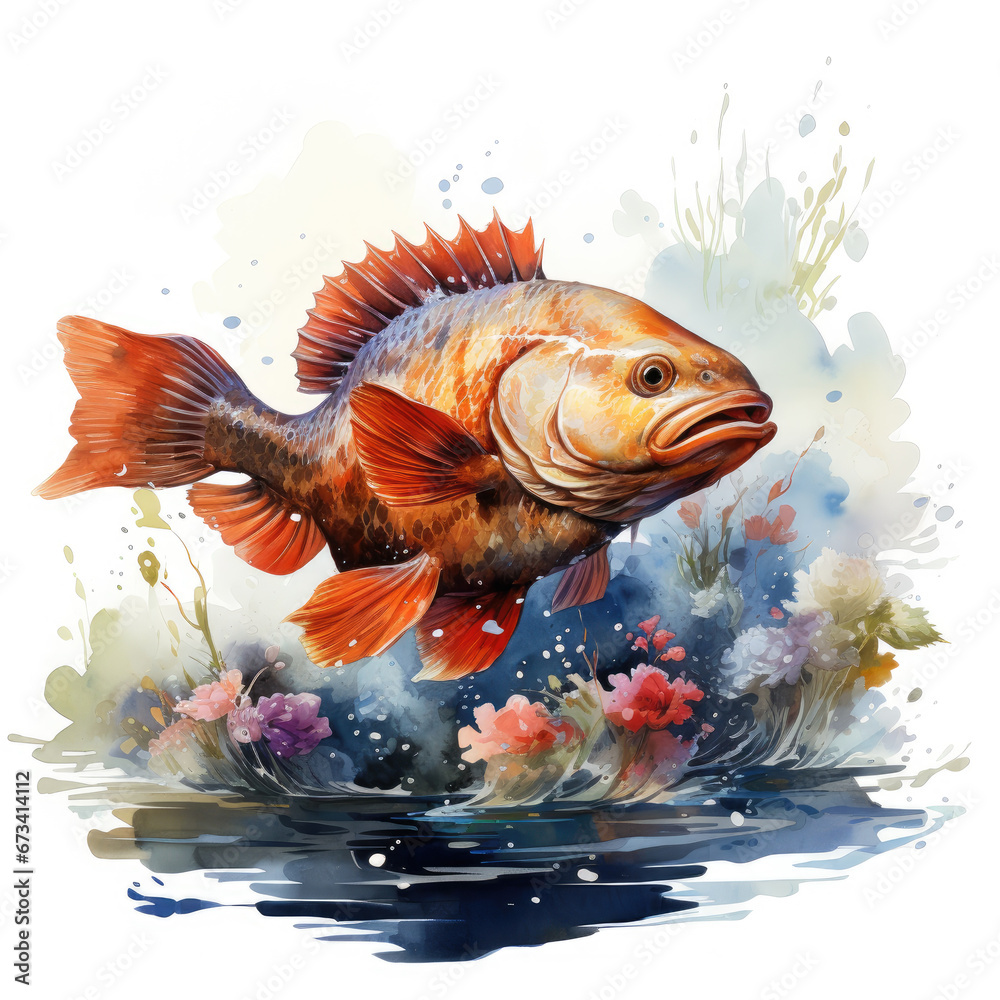 watercolor Fishing clipart, Generative Ai Stock Illustration | Adobe Stock