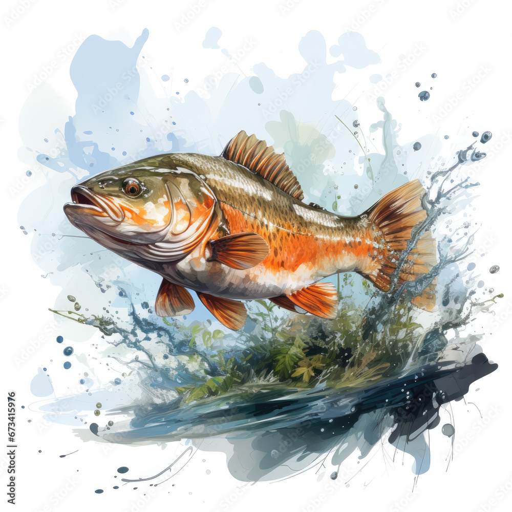 watercolor Fishing clipart, Generative Ai Stock Illustration | Adobe Stock