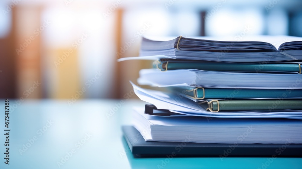 Stack of papers on a desk with blurred background, AI Stock Photo ...