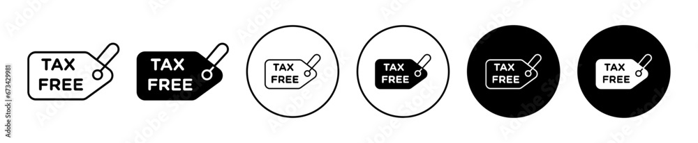 Tax free Icon set. taxfree tag vector symbol in black filled and ...