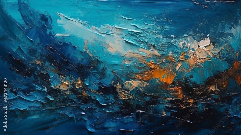 Closeup of abstract rough colourful dark blue art painting texture ...