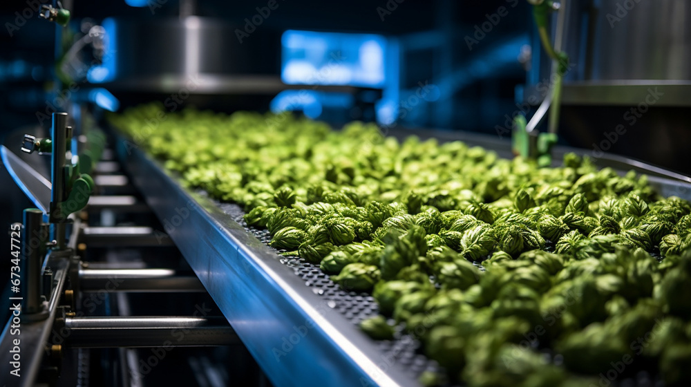 The conveyor belt in action, up close, with aromatic hops and roasted ...