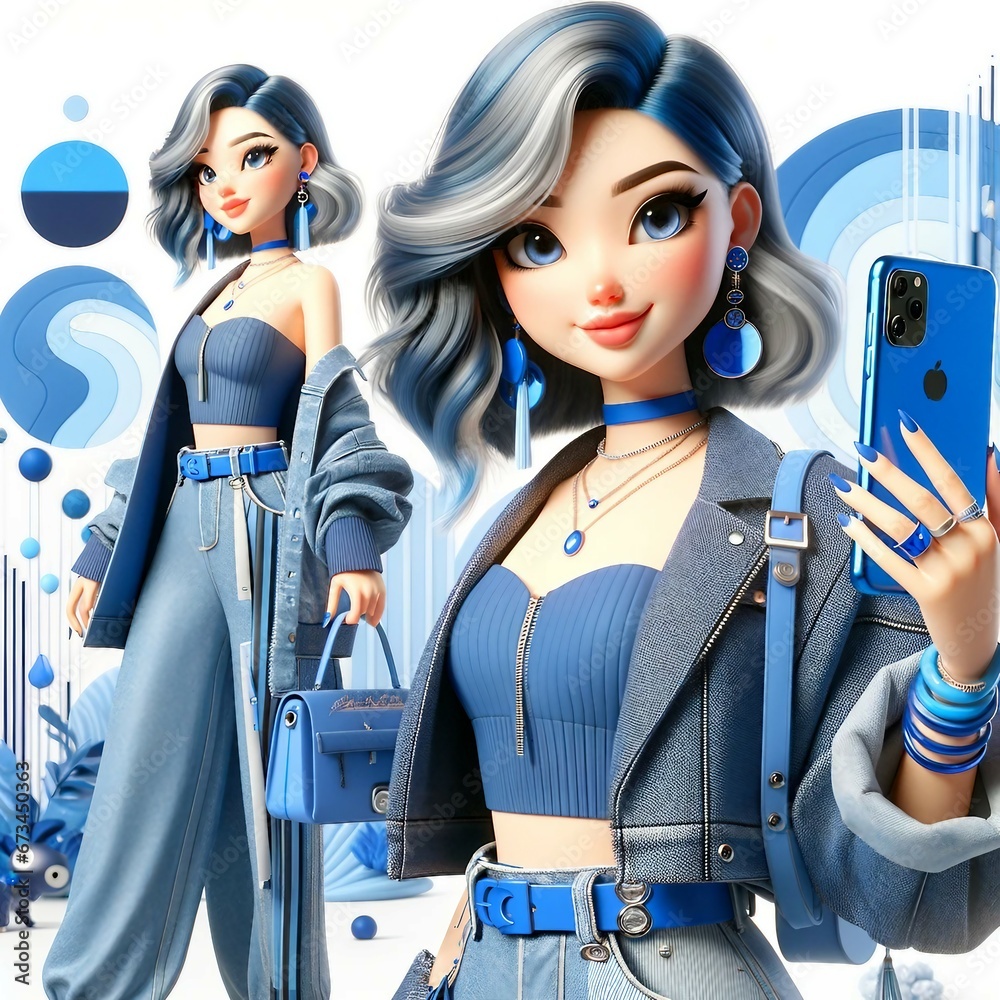 A 3D cartoon-style image of a fictional Gen Z influencer. She is a ...