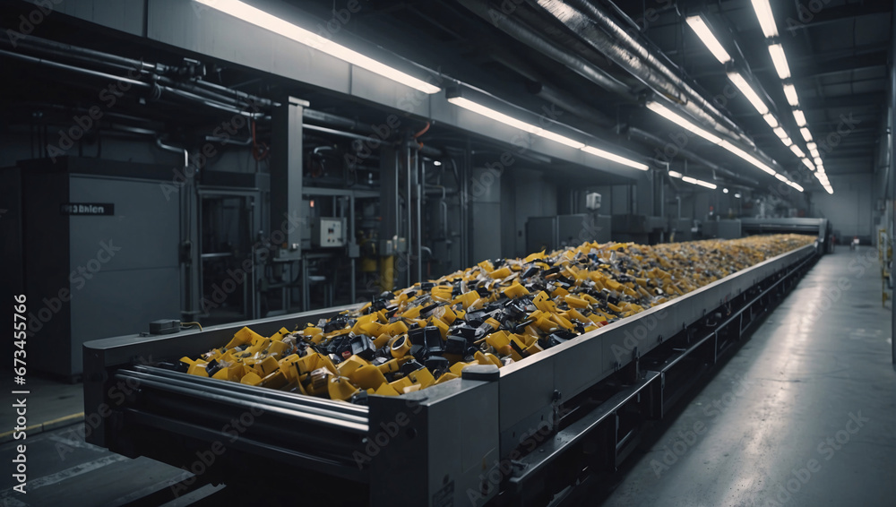The process of recycling plastic waste at an industrial plant. Machines ...