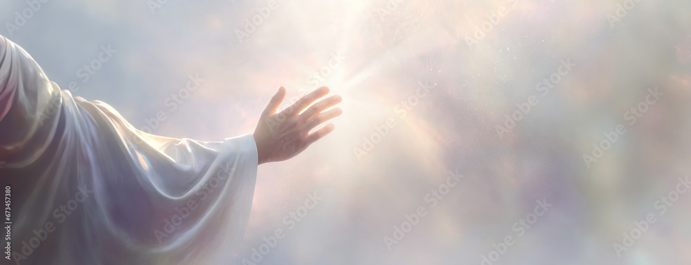 Illuminated silhouette of Jesus. Heaven and cross love and faith and ...