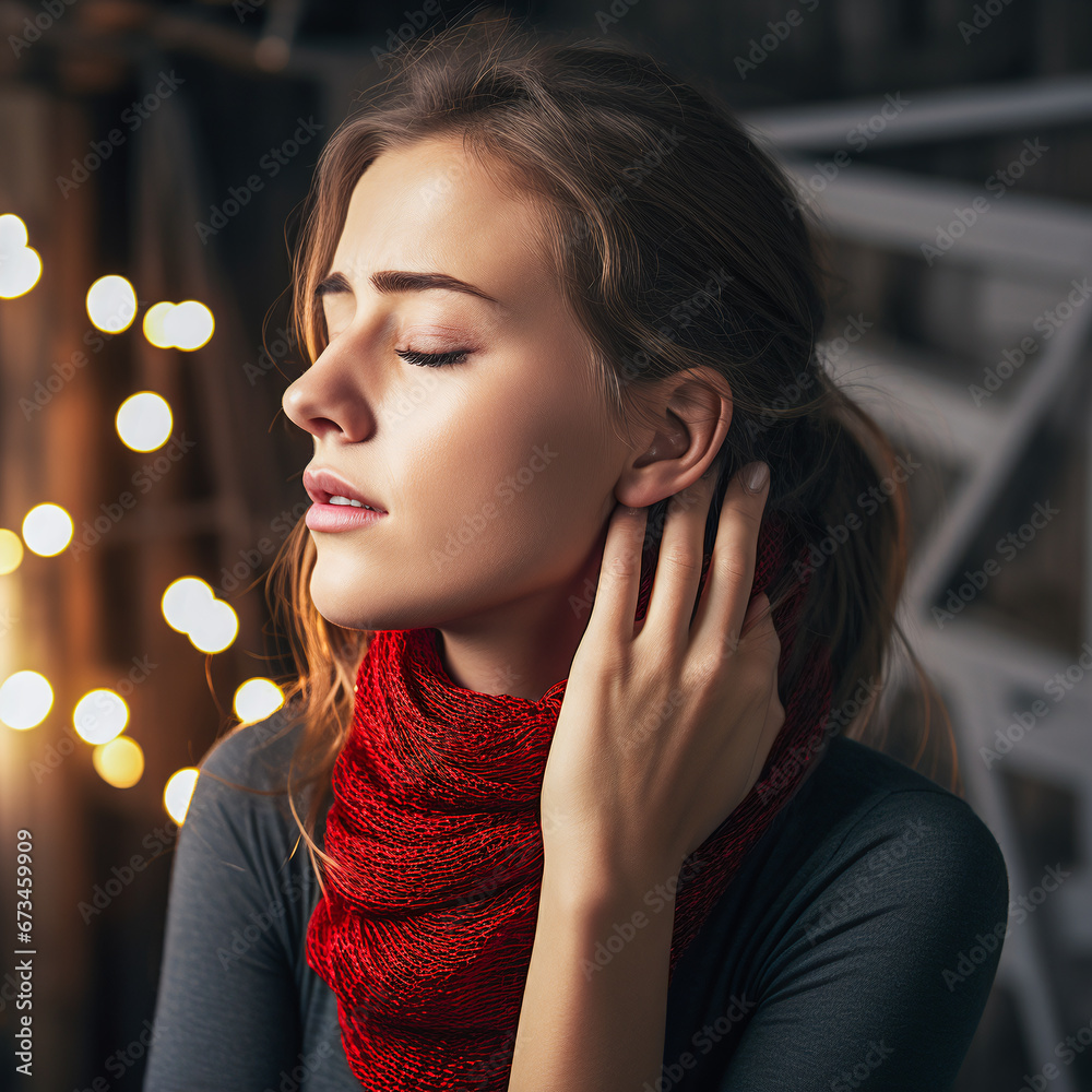 portrait of a woman with muscle tension at the neck Stock Photo | Adobe ...