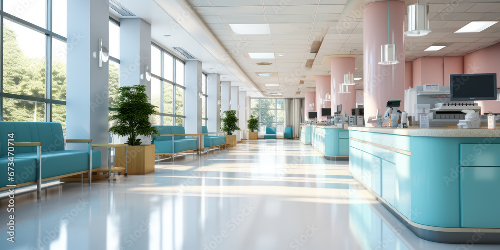 Defocused Hospital Corridor and Reception: Clinic Setting Stock Photo ...