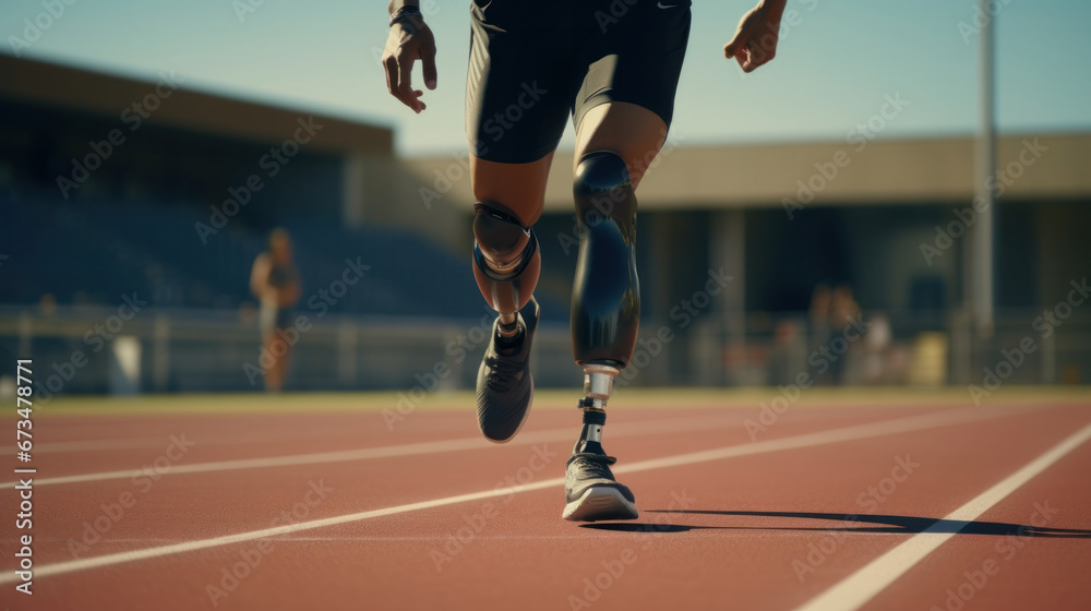 Triumph of Spirit: Determined Athlete with Prosthetic Legs Sprinting on ...