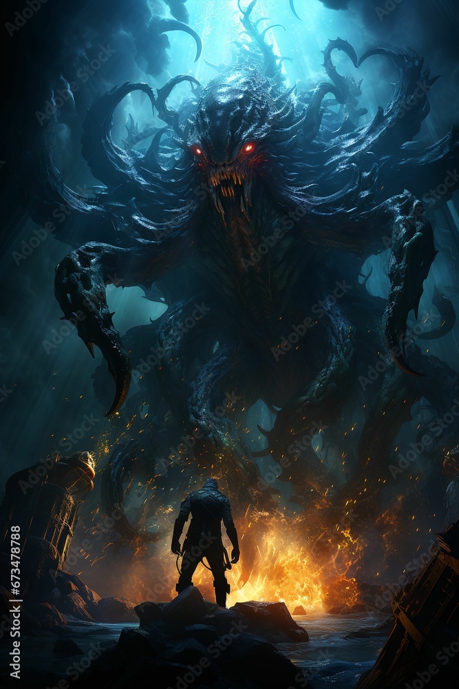 the dark souls and giant demonic demon appear to be coming out from a ...