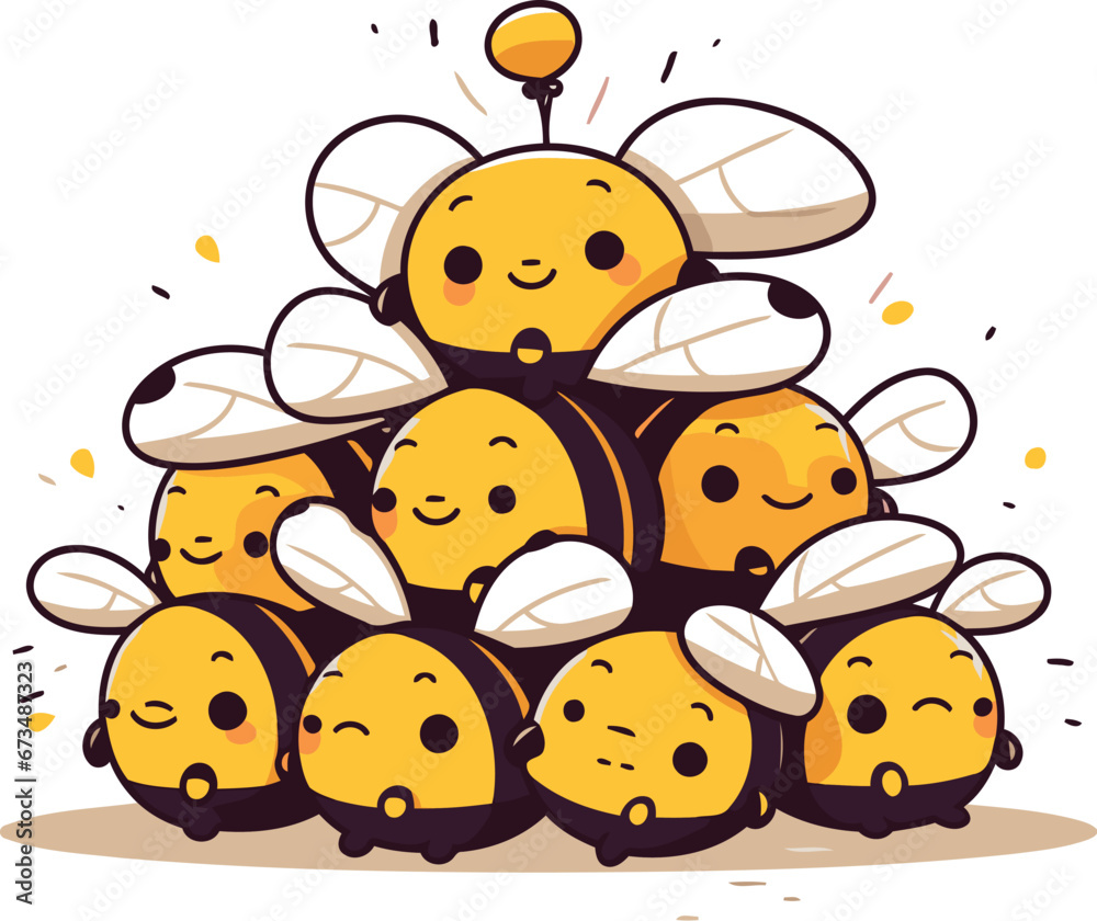 Cartoon cute little bees. Vector illustration isolated on white ...