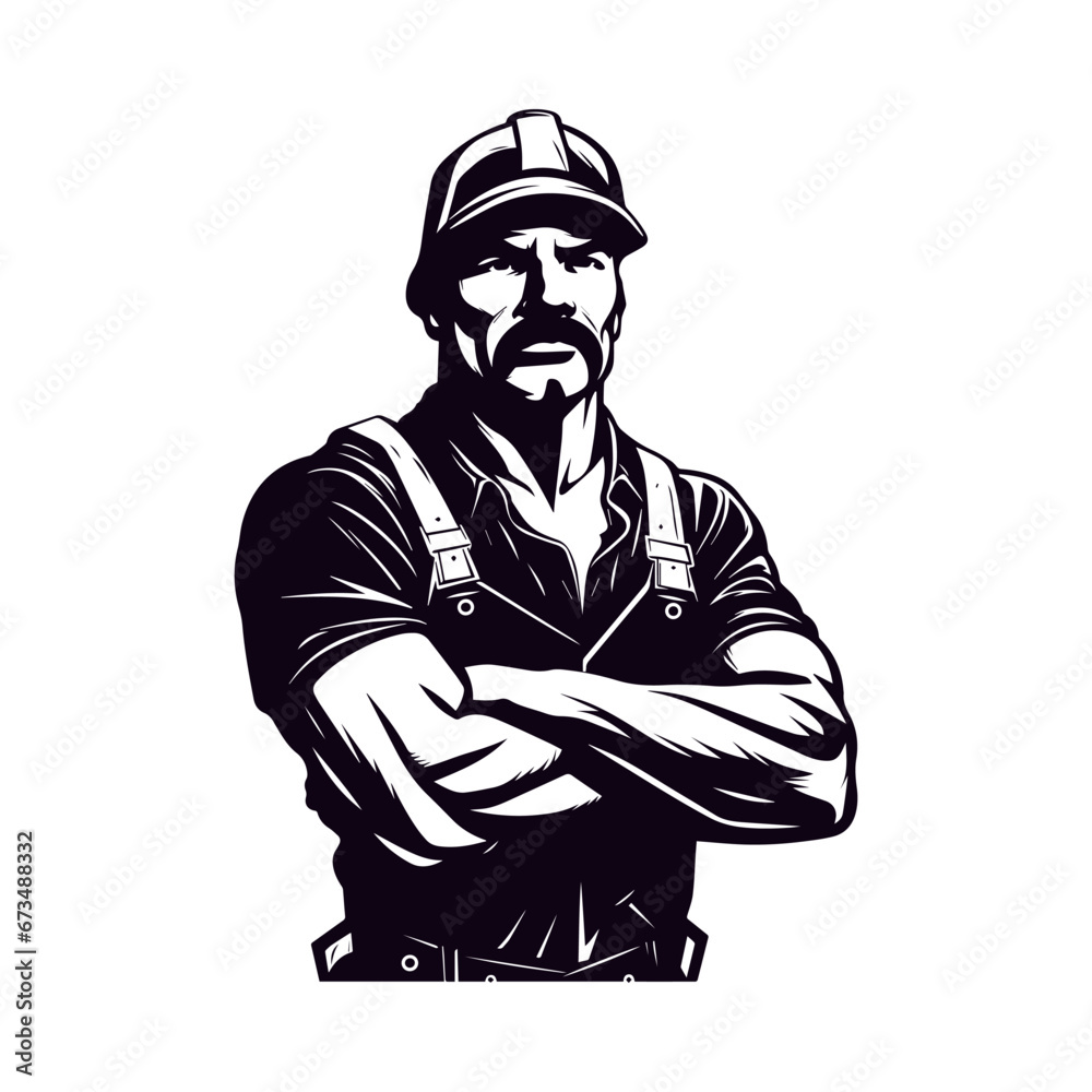 Construction worker in uniform. Logo style clipart. Simple art builder ...