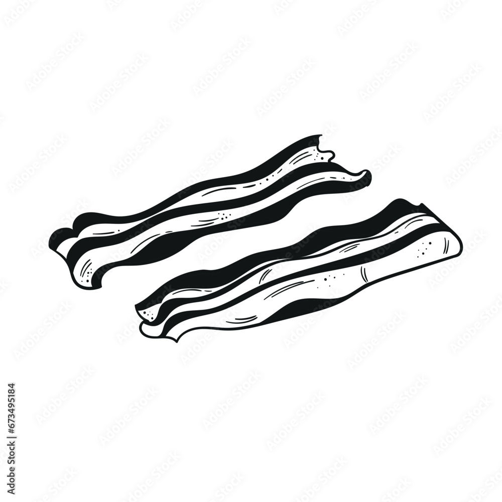 Hand drawn or sketch of fried bacon on a white background. illustration ...