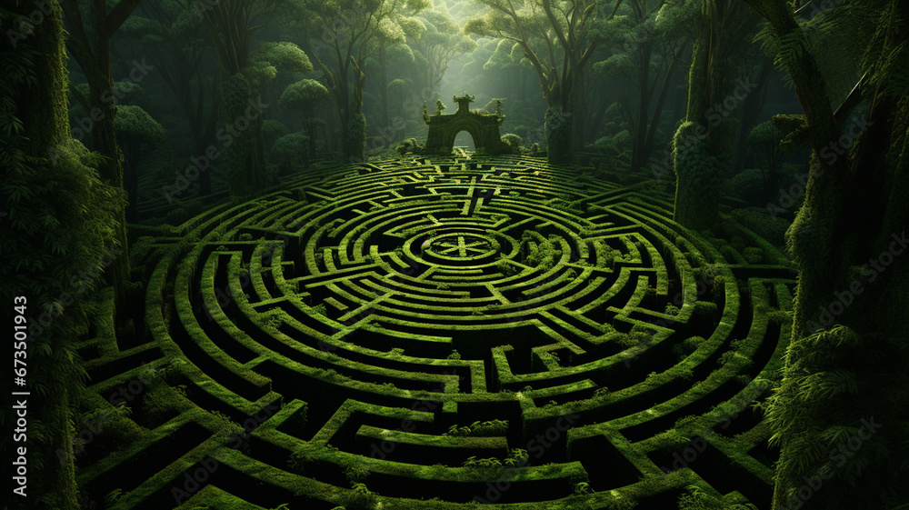 dark forest with maze Stock Illustration | Adobe Stock