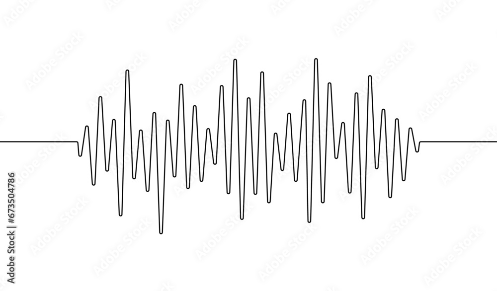 Wave one line. Continuous lines waves drawing. Art sound. Hand draw ...
