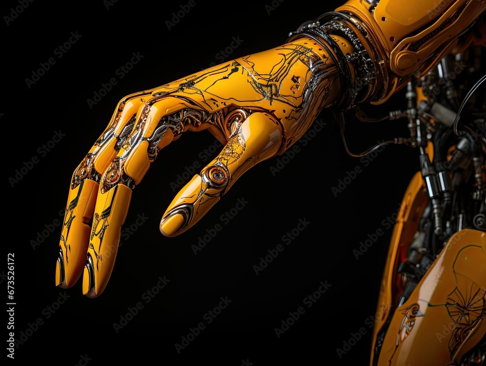 AI-generated closeup illustration of a robot's outstretched hand ...