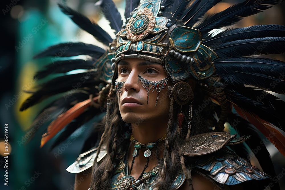 Mayan nobility adorned with vibrant feathered garments, reflecting the ...