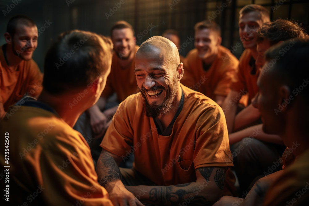 Inmates participating in a drama therapy session, using acting to ...