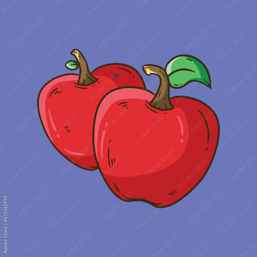 Red Apple Cartoon Vector illustration. Red apple with stem and leaf ...