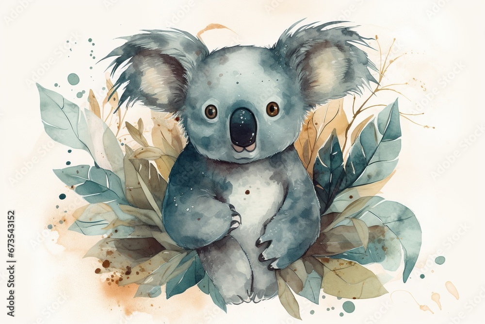 Cute koala in watercolor illustration, concept of Watercolor wildlife ...