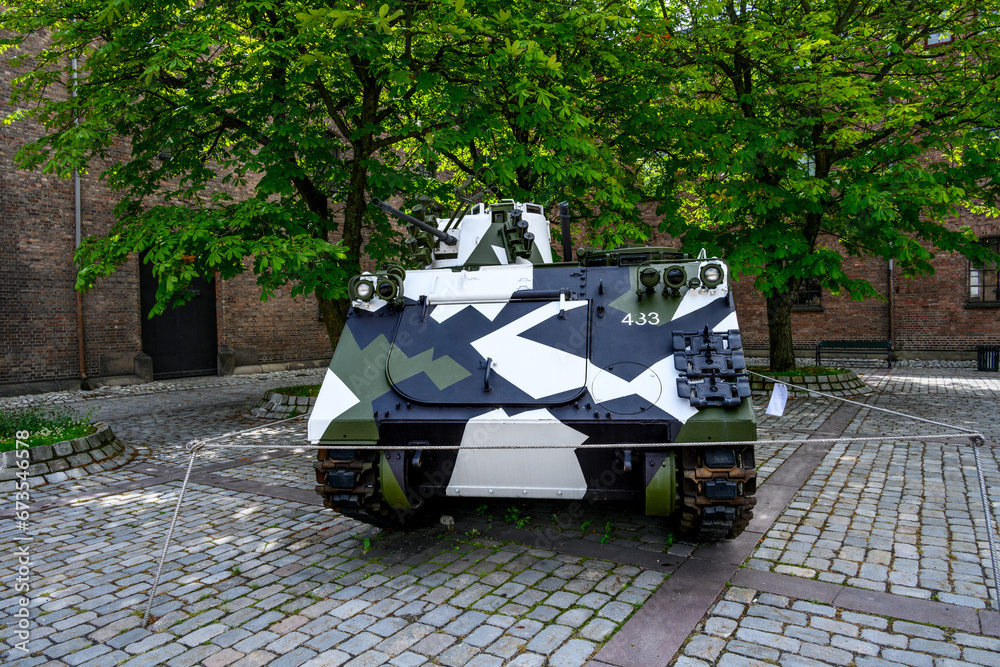 OSLO, NORWAY – JULY 16, 2023: camouflaged tank outside the Norwegian ...