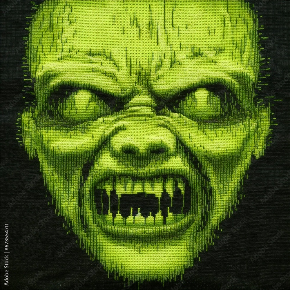 AI generated illustration of An image of a pixelized horror head in ...