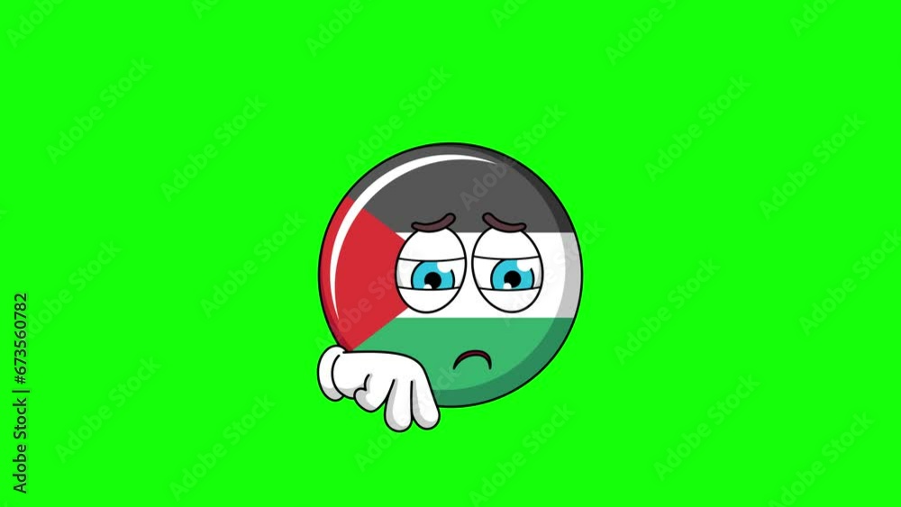 Sad flag of palestine cartoon, mascot animation with green screen Stock ...