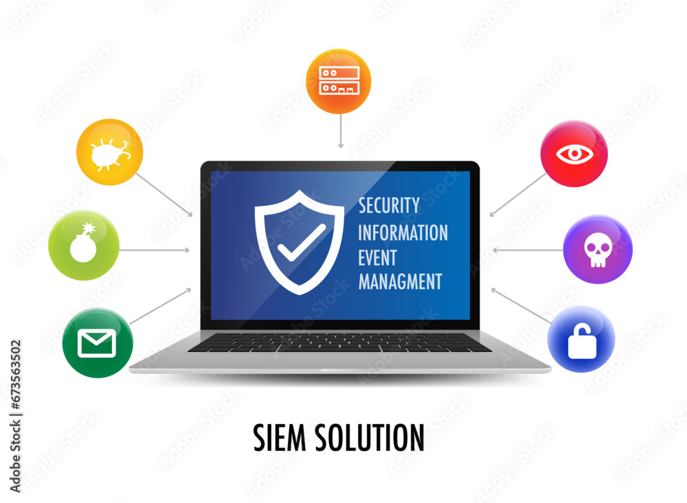 siem security information and event management concept with icon or ...