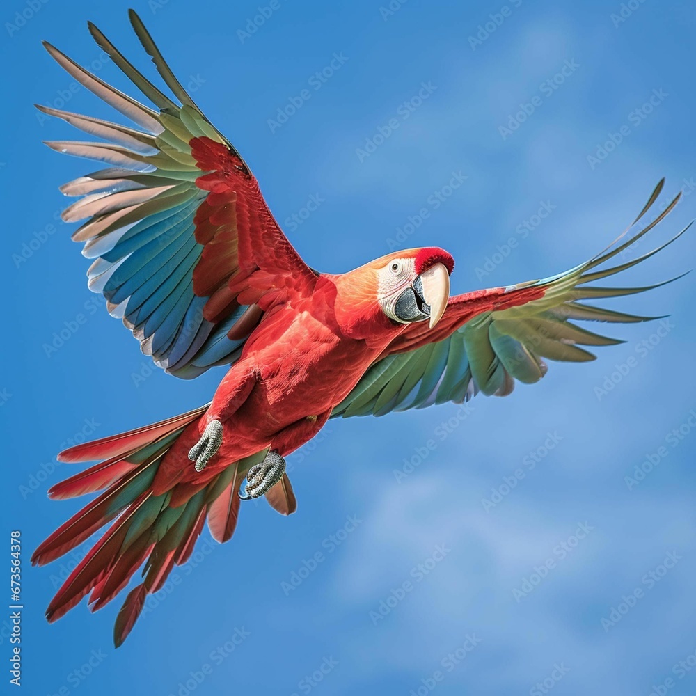 AI generated illustration of a flying, tropical parrot Stock ...