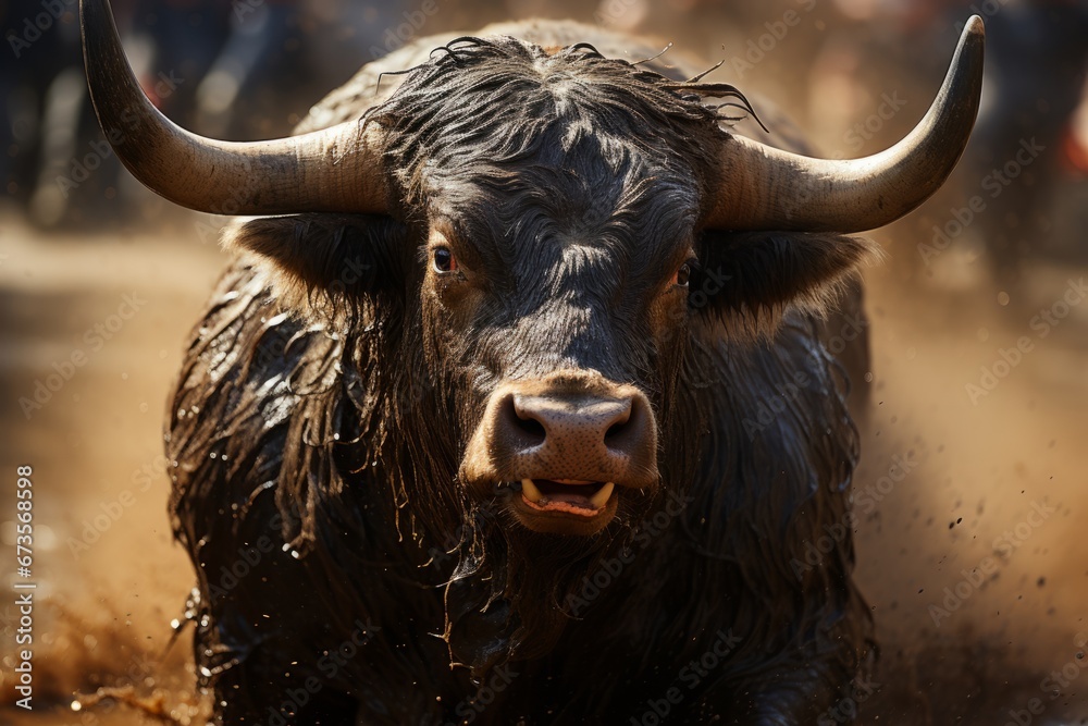 Bull in mid-air, caught during a powerful buck in the bull riding ...