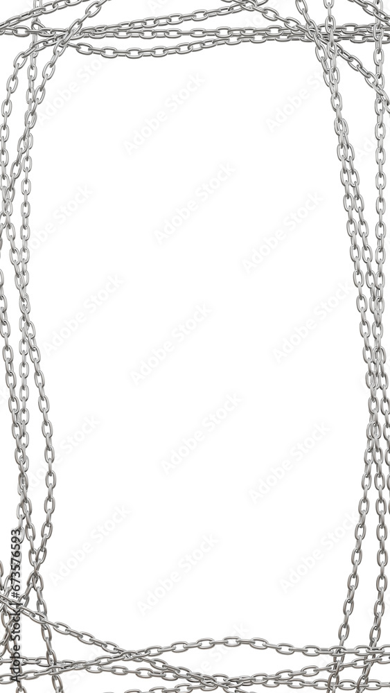 3D-rendered vertical rectangle frame made from metal chains, designed ...