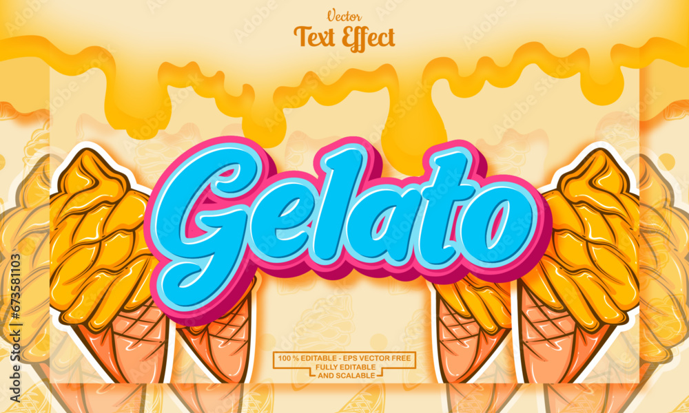 Editable gelato text effect on yellow ice cream hand drawn background ...