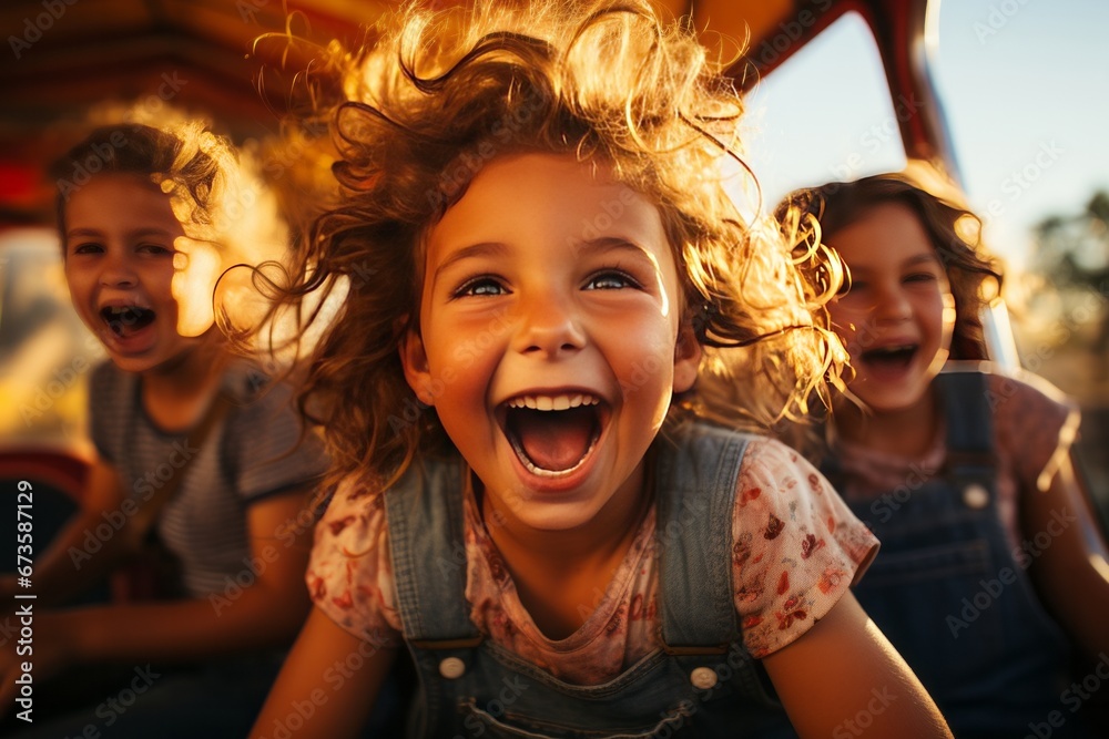 Children enjoying an exhilarating ride on a ferris wheel during a ...