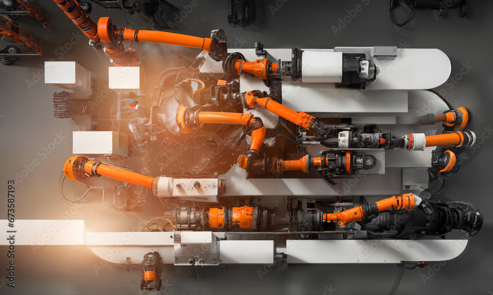 Advanced High Precision Robot Arm inside Bright Electronics Factory ...