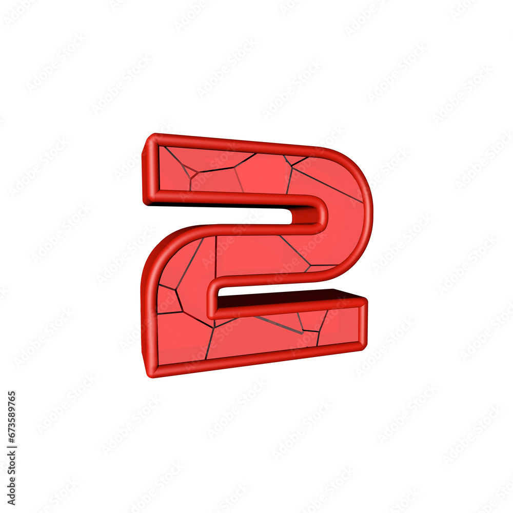 Number 2 red break line luxury 3d render Stock Illustration | Adobe Stock