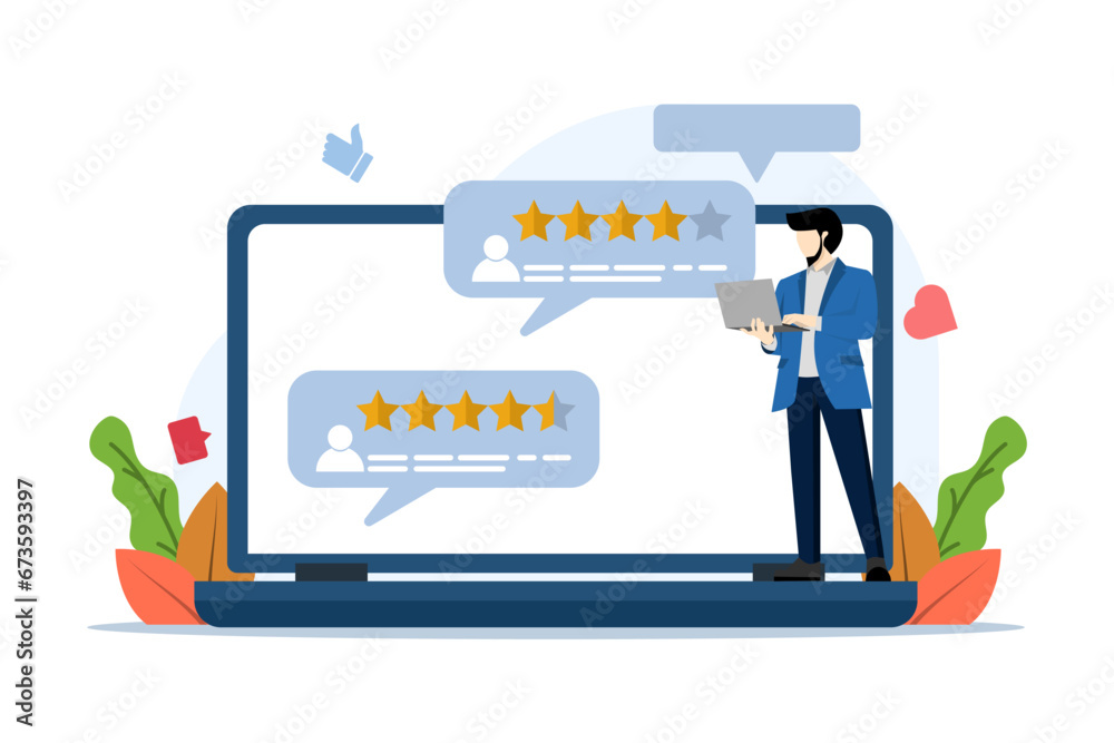 app rating concept, Person Character Giving Five Star Feedback ...