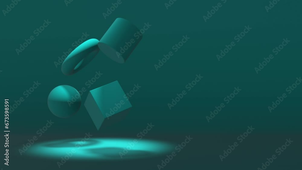 Abstract background with 3D shapes floating in zero gravity and ...