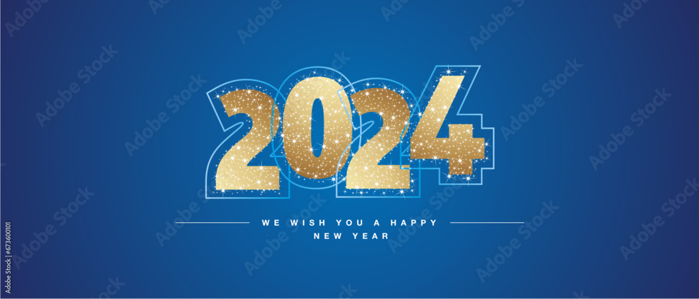 We wish you a Happy New Year 2024 light golden glitter typography with ...