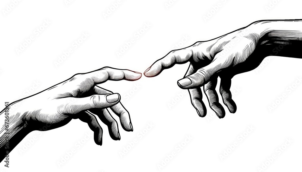 Two hands, one from the left and one from the right, reaching out ...