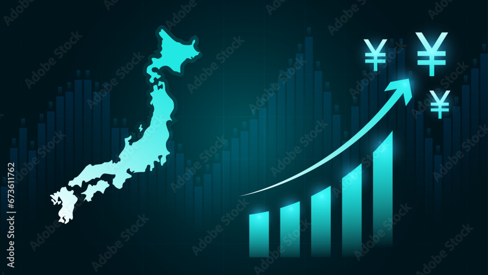Japanese Yen Rising Upward Graph arrow. Japan Economy and GDP Growth ...