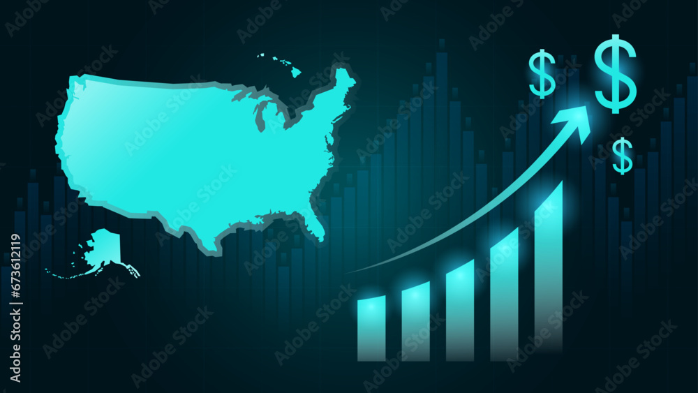 US Dollar Rising Upward Graph arrow. United States Economy and GDP ...